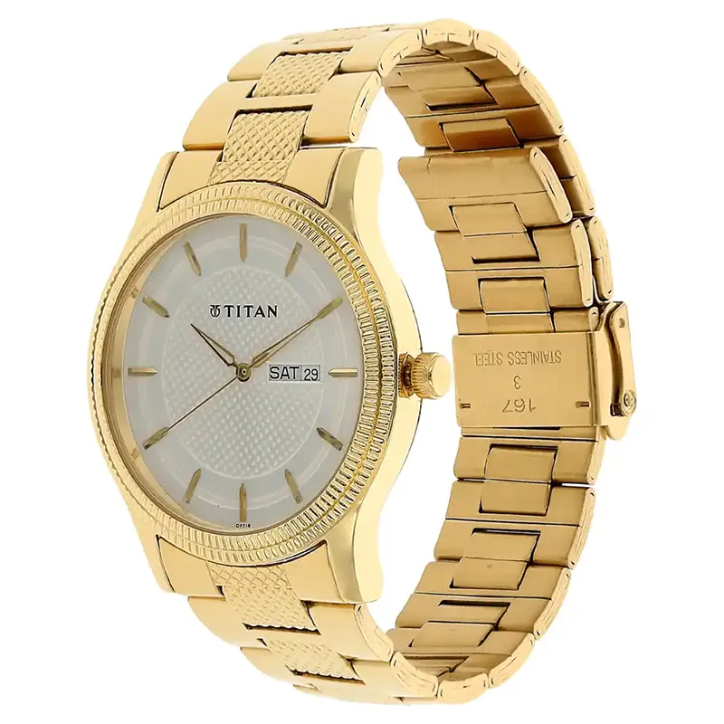 Titan 1650YM05 Karishma Silver Dial Gold-tone Men's Watch