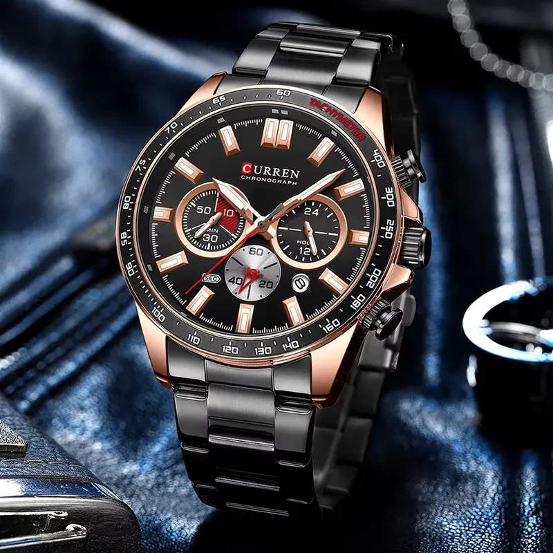 Curren 8418 Luxury Sport Chronograph Black Dial Men's Watch